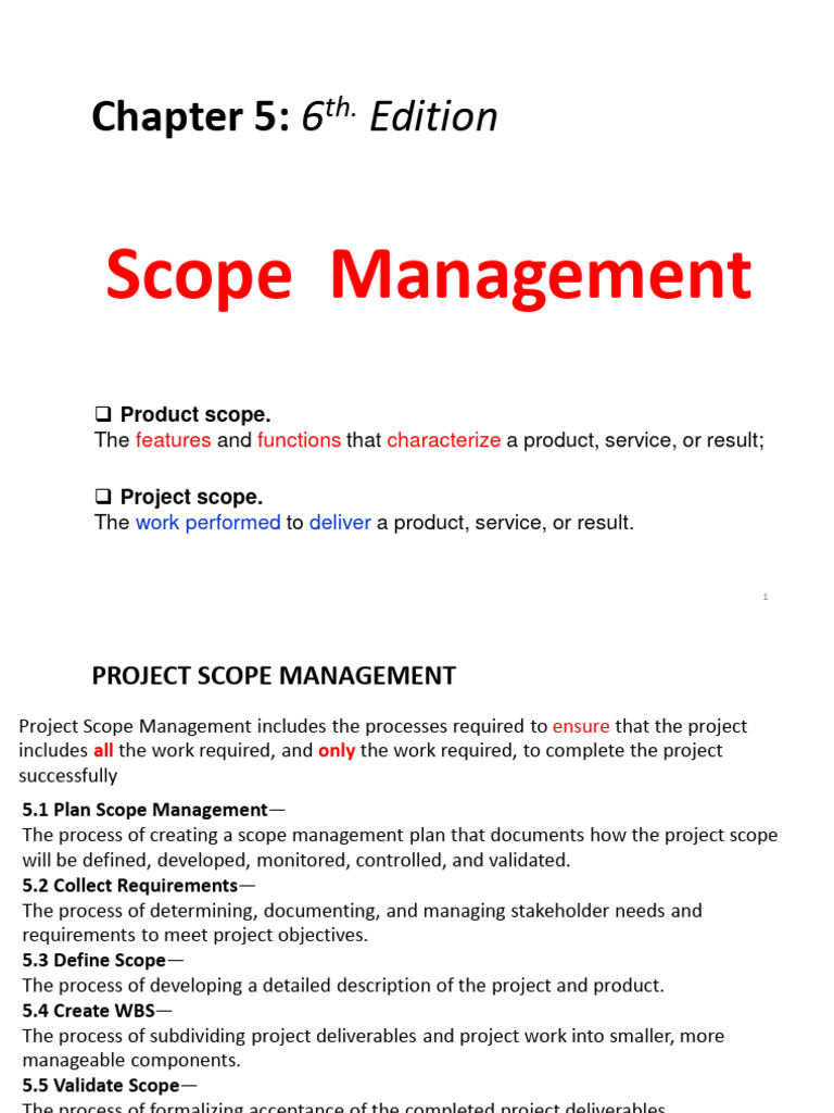 Chapter 5 Scope Management 6th. Edition | PDF