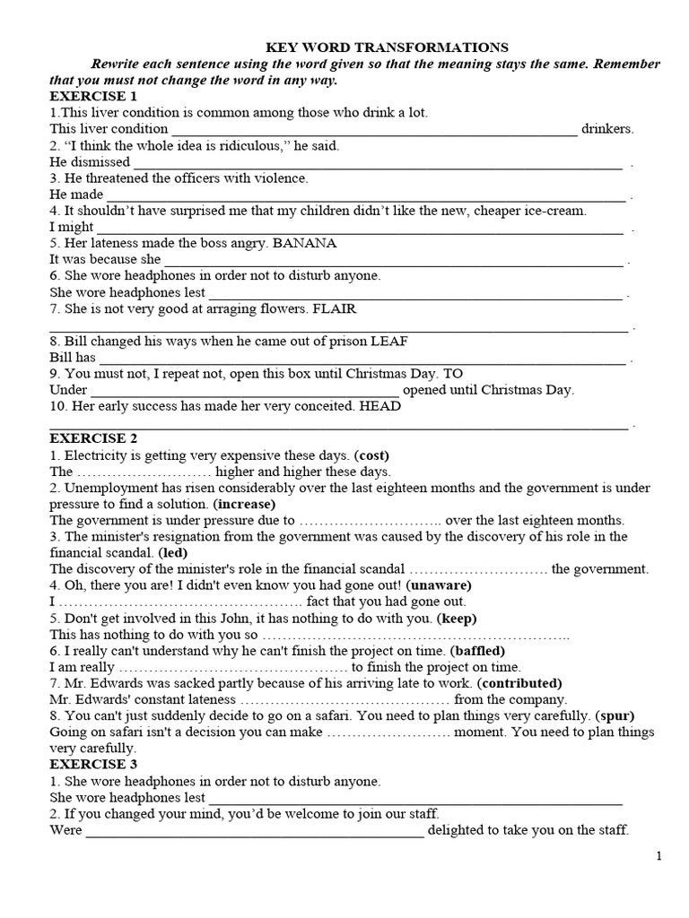 Sentence Transformation Exercises | PDF