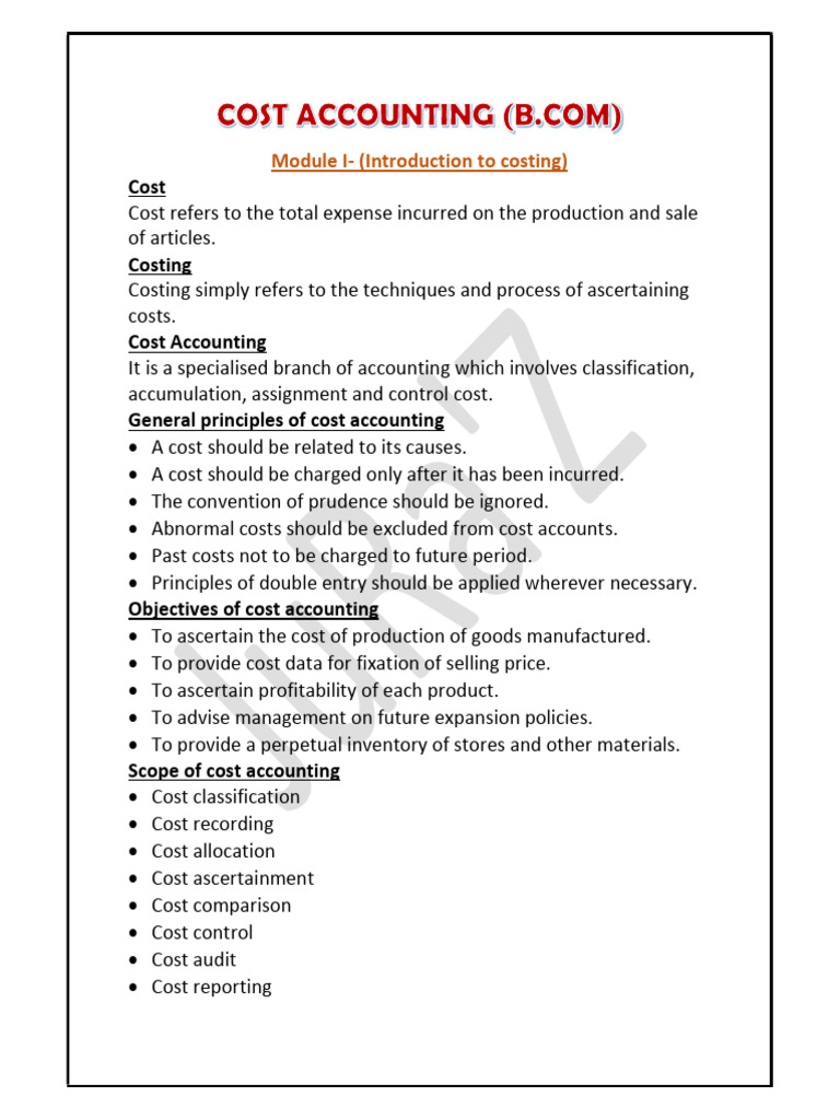 Introduction to Cost Accounting | PDF | Finance & Money Management