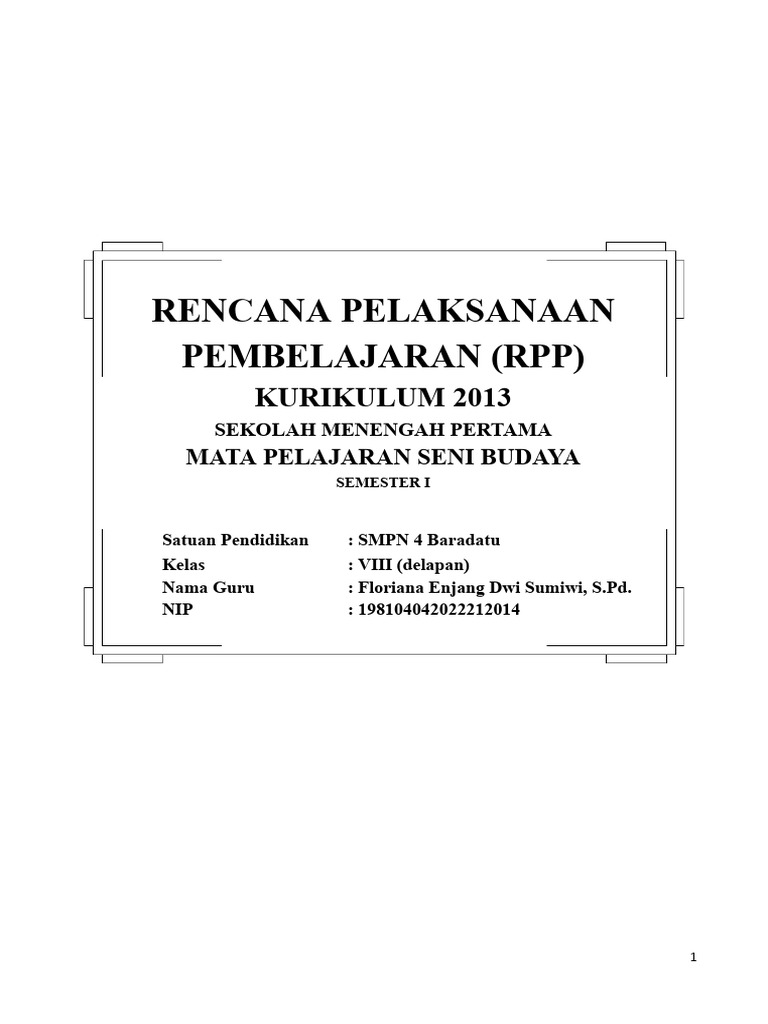 RPP Kelas Viii Seni Rupa | PDF