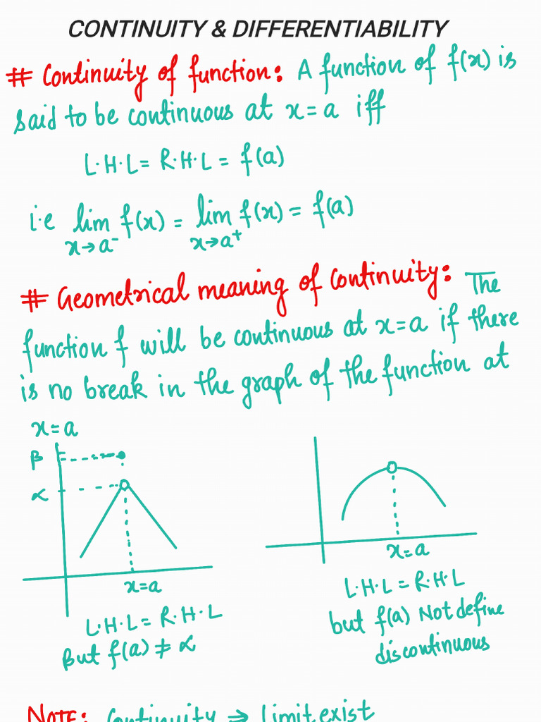 Continuity and Differentiability (NOTES) | PDF