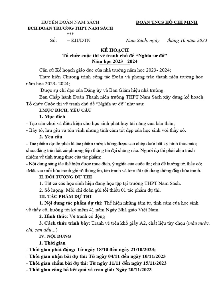 Doan - Ke Hoach Thi Ve Tranh 20.11 Gui Hs | PDF