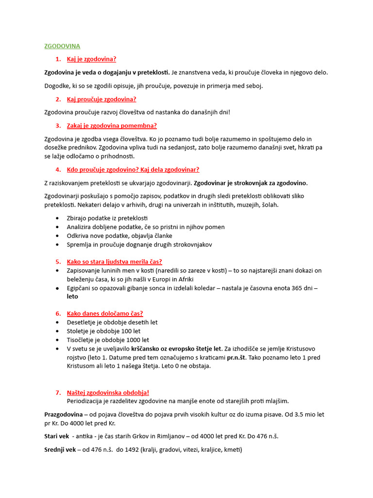 Zgodovina in Viri Vprasanja in Odgovori 6.r | PDF