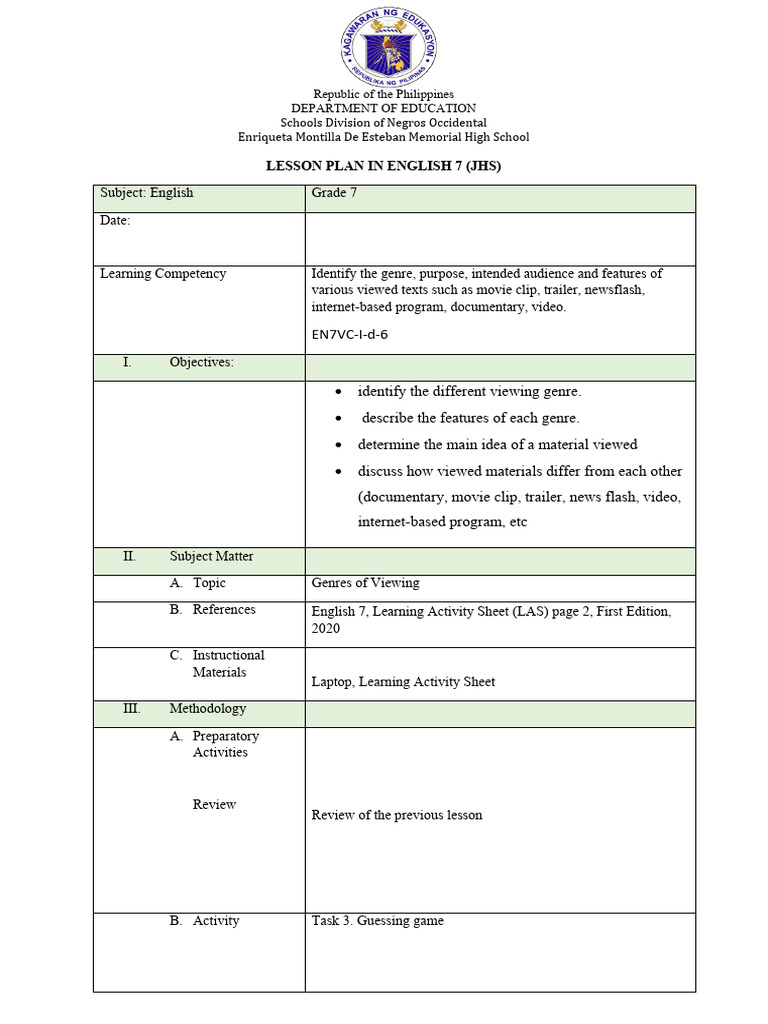 Genres of Viewing | PDF | Genre | Lesson Plan