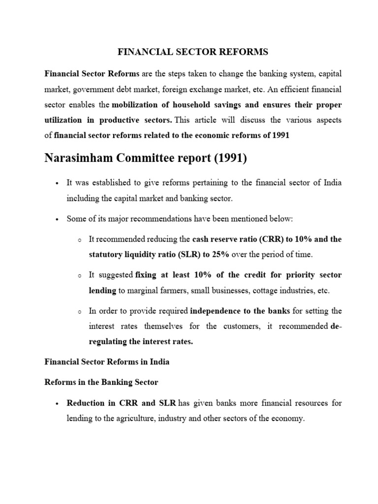 Unit-1 - Financial Sector Reforms Brief | PDF