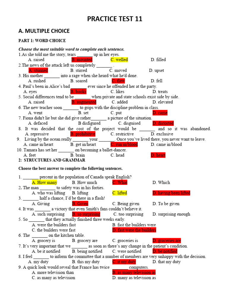 PRACTICE TEST 11 - Bài Làm | PDF