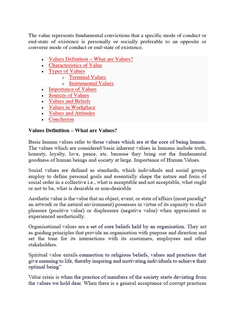 Values and Its Types | PDF | Attitude (Psychology) | Morality