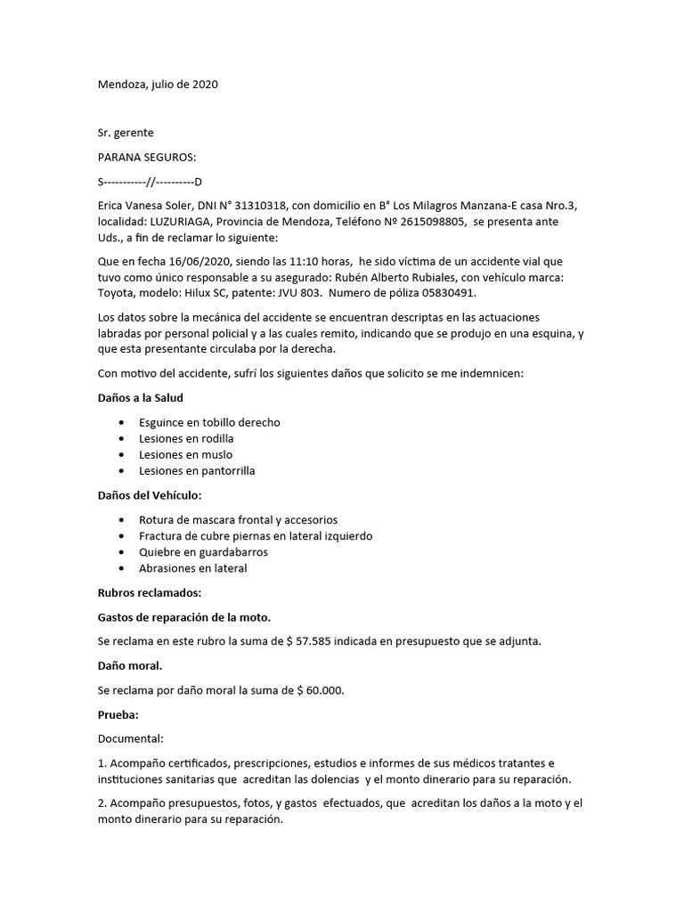 Reclamo Extrajudicial - Erica Vanesa Soler | PDF | Derecho