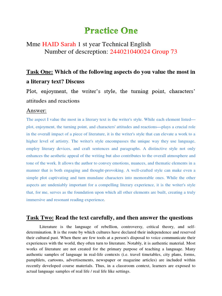 Practic 1 Answer Sarah HAID | PDF