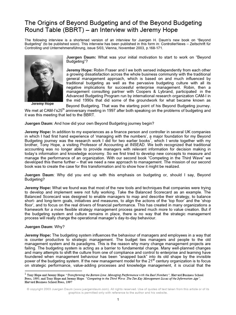 Interview Jeremy Hope | PDF