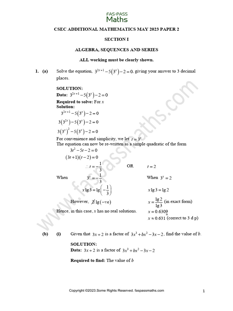 CSEC Add Maths June 2023 2 | PDF | Factorization | Circle
