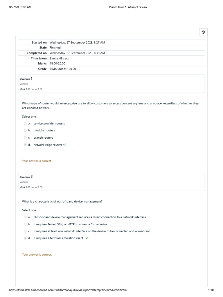 Prelim Quiz 1 - UGRD-IT6300B Data Communications and Networking 3 | PDF