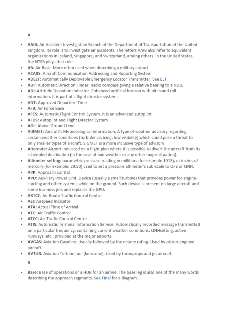 Aviation Terminology Glossary | PDF | Technology & Engineering