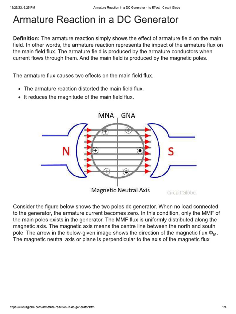 Armature Reaction in DC Machine | PDF