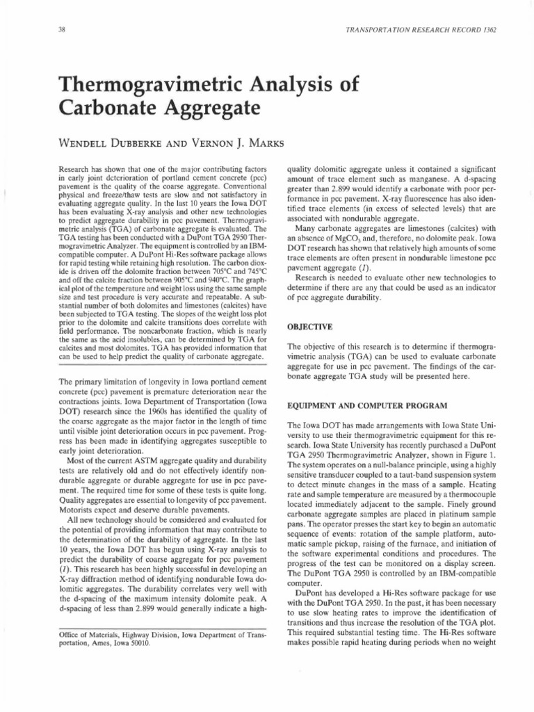 Thermogravimetric Analysis of Carbonate Aggregate | PDF