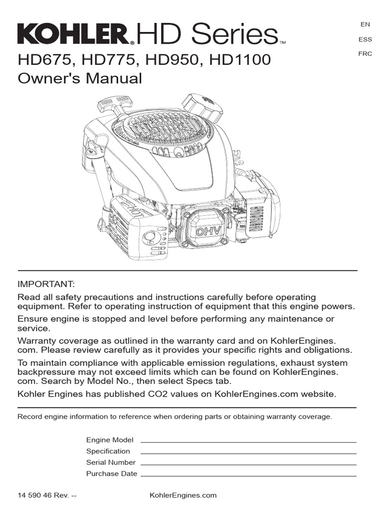 Kohler HD 775 Owner Manual | PDF | Horsepower | Gasoline