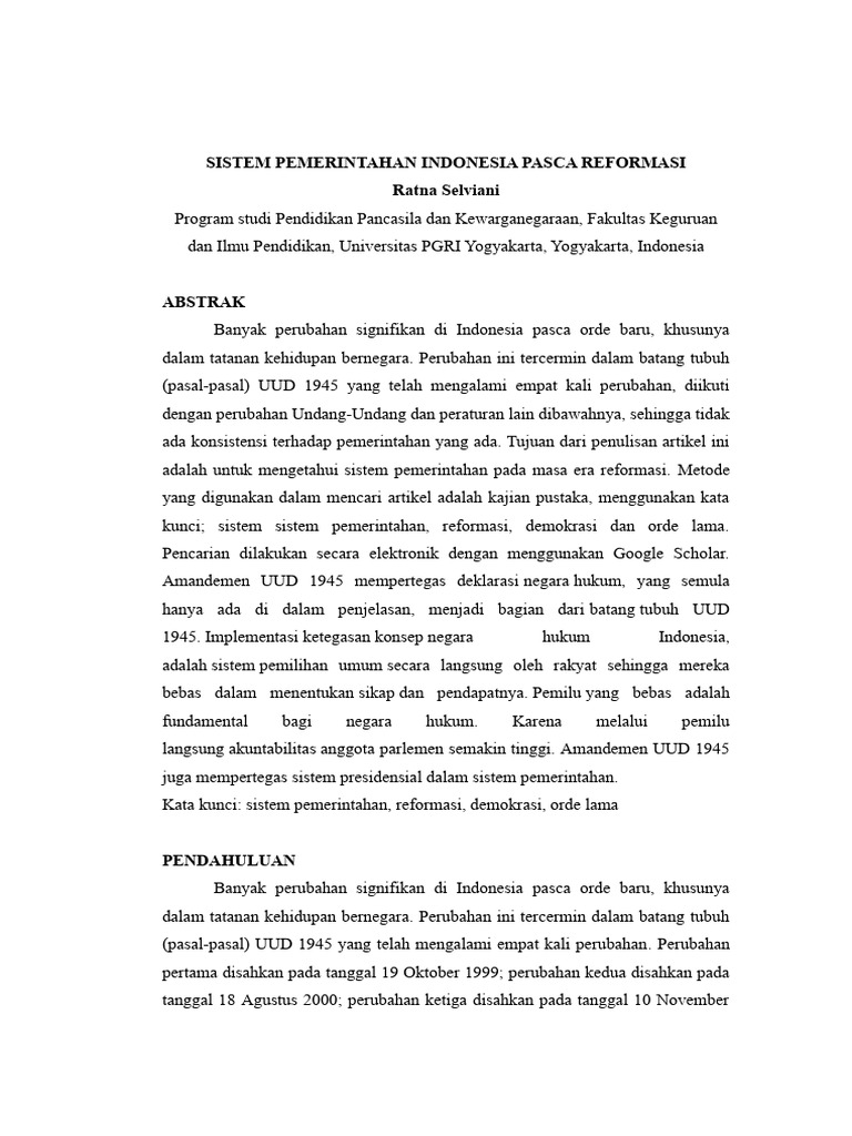 Sistem Pemerintahan Indonesia Pasca Reformasi | PDF