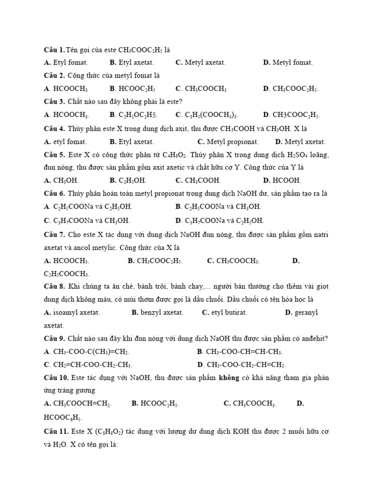 Vô Cơ 1 (Este-Lipit-Cacbohidrat) | PDF