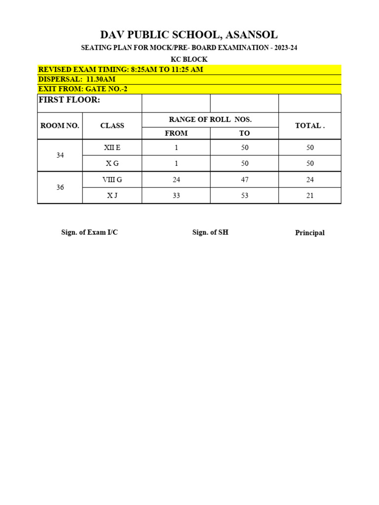 SEATING PLAN KC BLOCK_Mock&2nd Pre-board | PDF