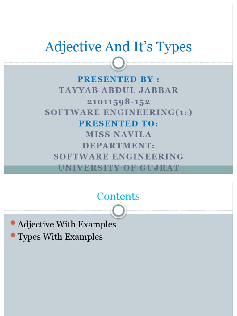 Types of Adjectives Explained | PDF | Language Arts & Discipline ...