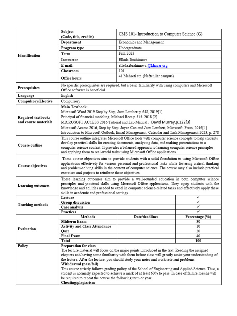 Introduction to Computer Science | PDF | Microsoft Excel | Databases