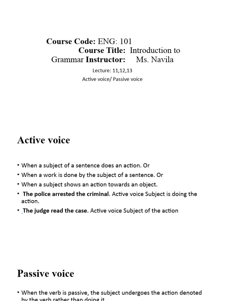 ENG.101 Lec.11, 12,13 ACtive Passive Voice | PDF