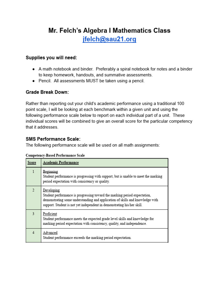 Algebra I Course Syllabus | PDF
