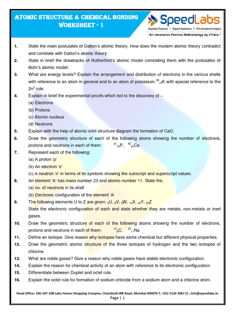 Atomic Structure Important Qs Important Questions Icse Pdf