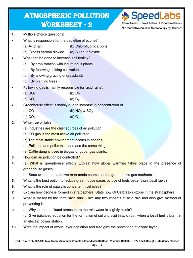 Atmospheric-Pollution Important-Qs Important-Questions - ICSE | PDF ...