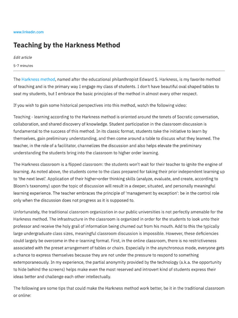 Teaching by The Harkness Method | PDF