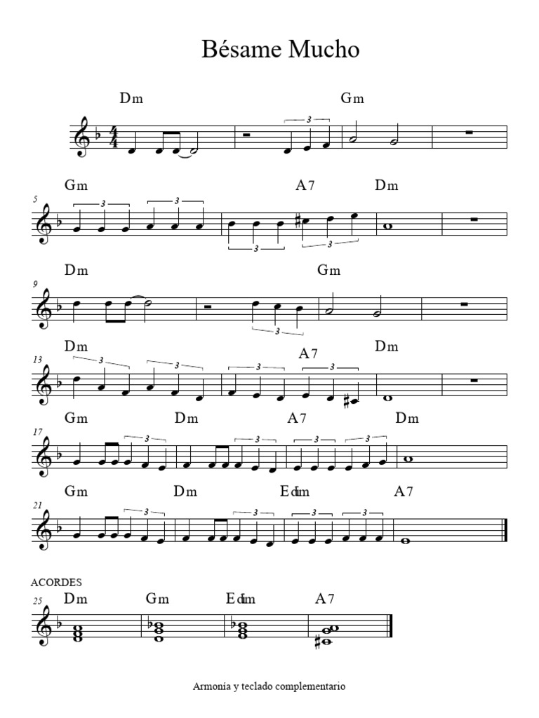 Acordes y partitura de Bésame Mucho | PDF