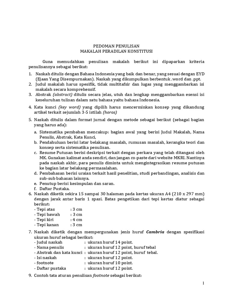 Pedoman Penulisan Makalah Peradilan Konstitusi | PDF