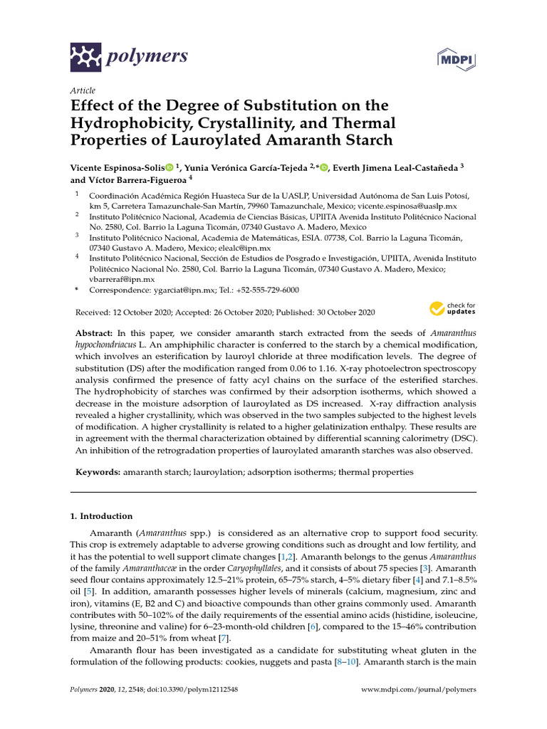 Starch Amaranth Lauroilado | PDF