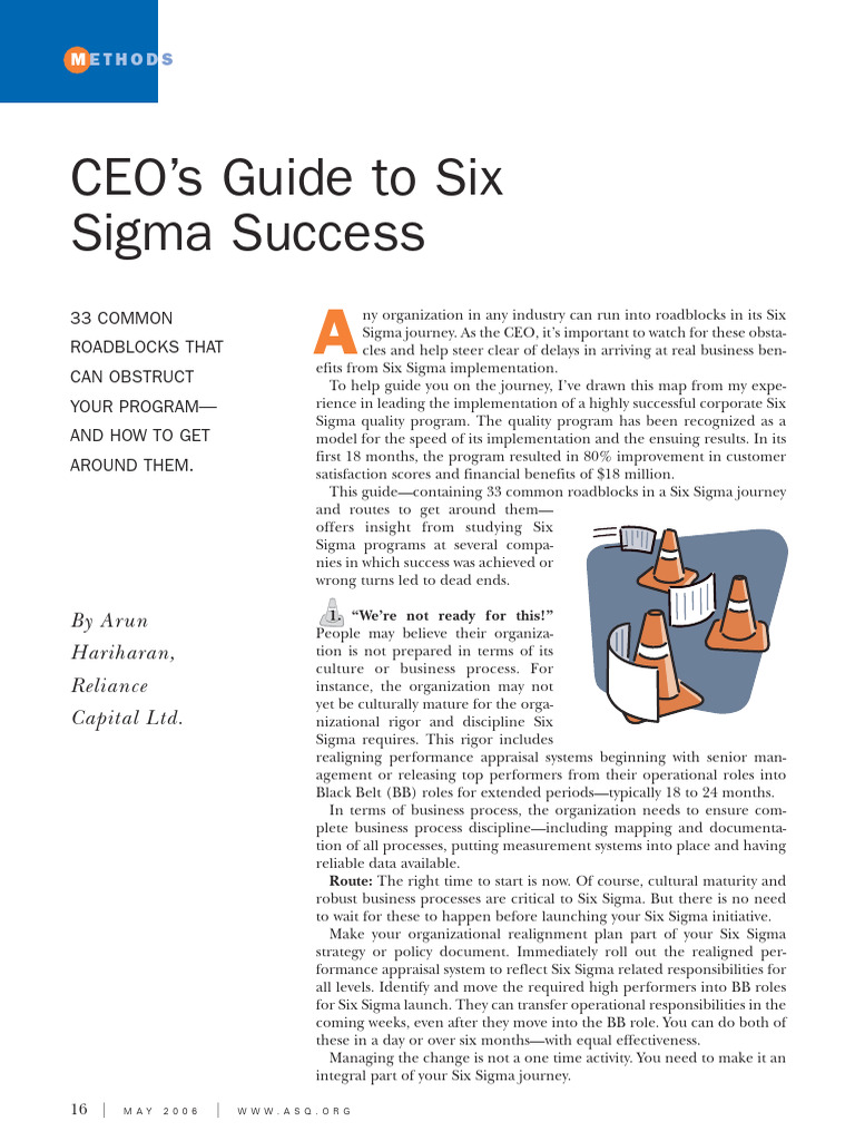 CEO's Guide To Six Sigma Success - 33 Common Roadblocks | PDF | Six ...