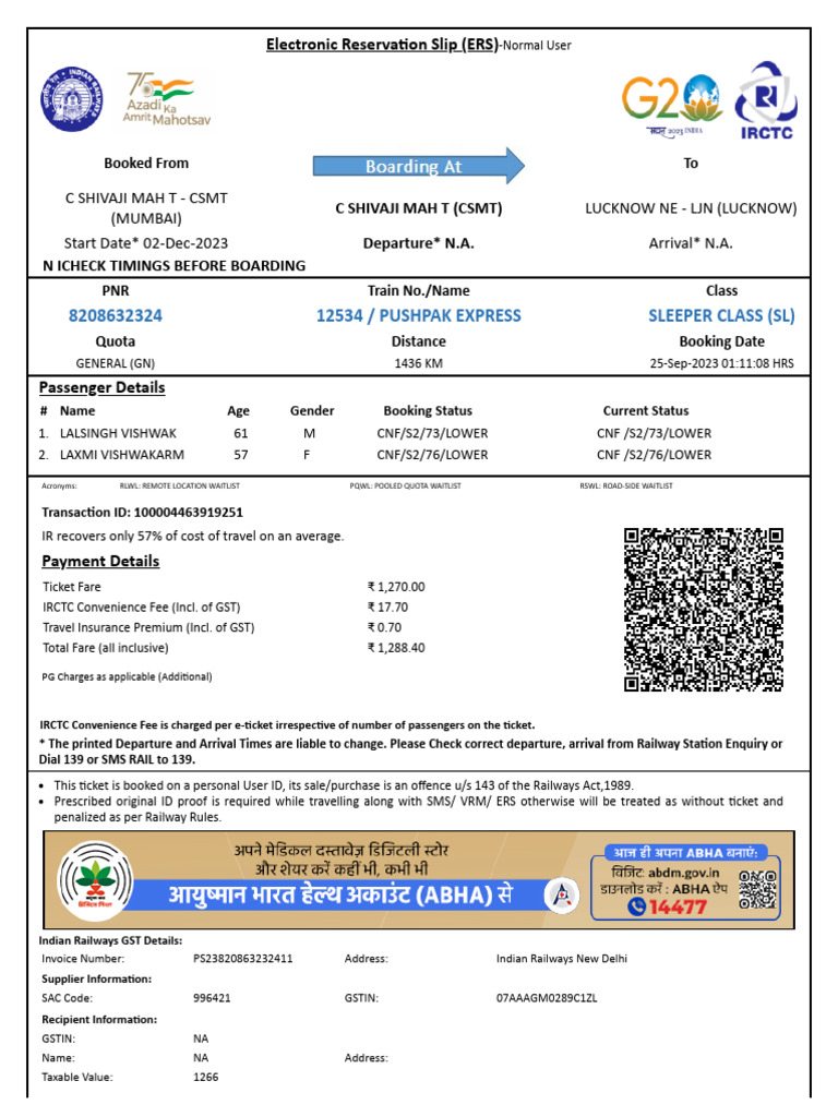 Train Ticket Confirmation Notice | PDF