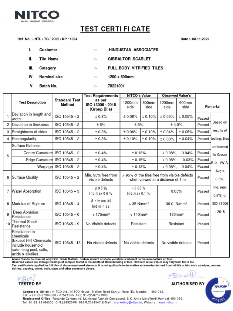 Tile Quality Assurance Report | PDF