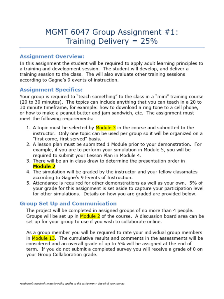 MGMT 6047 Training Delivery Assignment | PDF