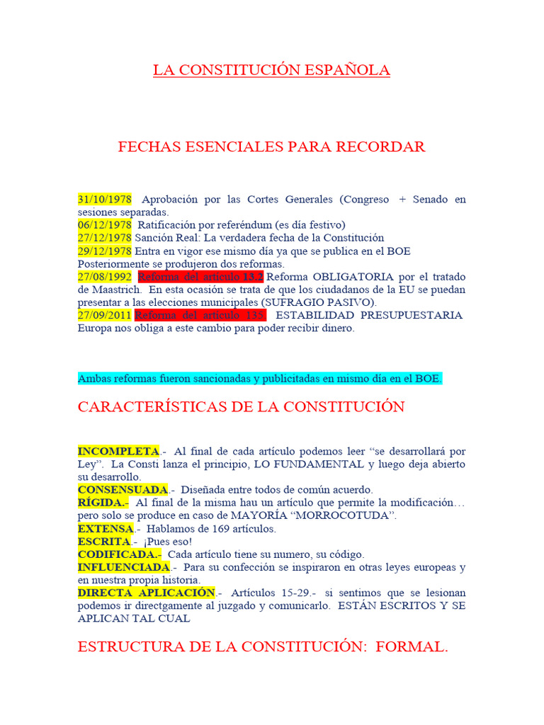 La Constitución Española Resumen | PDF