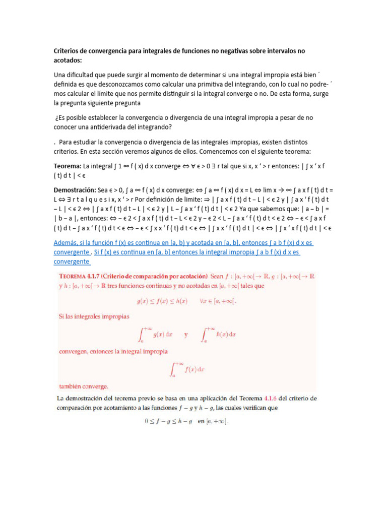 Criterios de Convergencia para Integrales de Funciones No Negativas ...