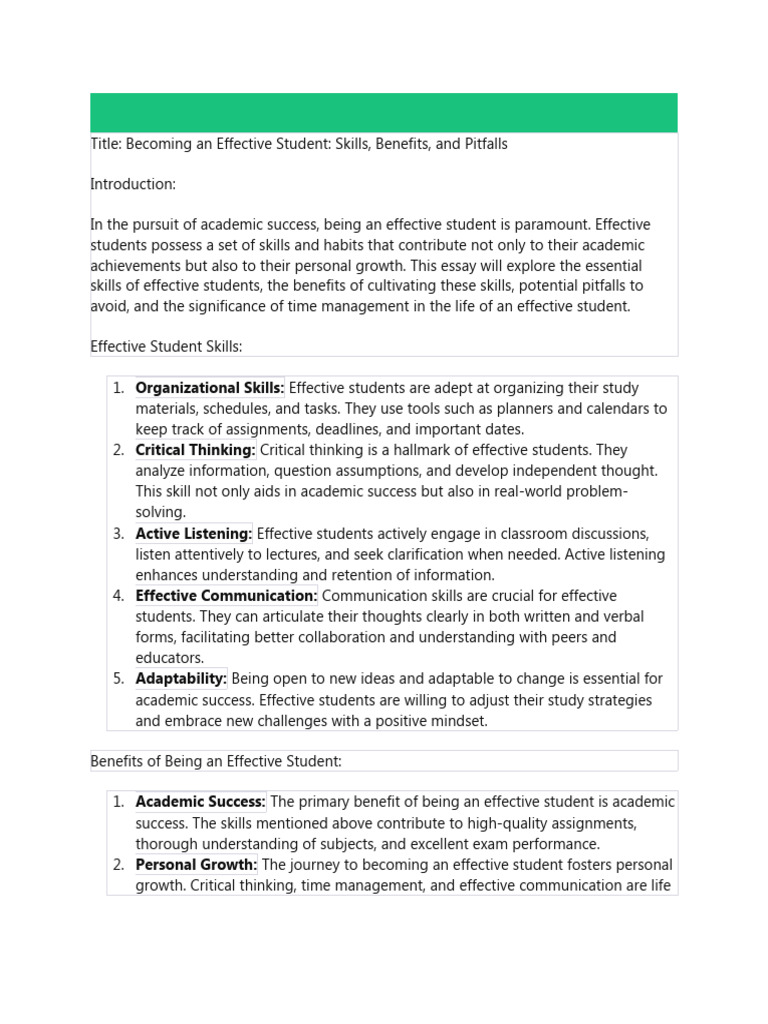 Student Skills | PDF | Career & Growth