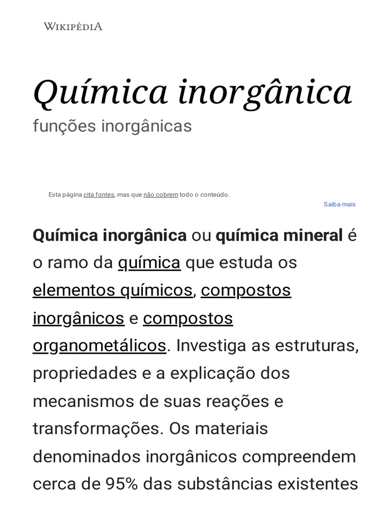 Química Inorgânica - Wikipédia, A Enciclopédia Livre | PDF