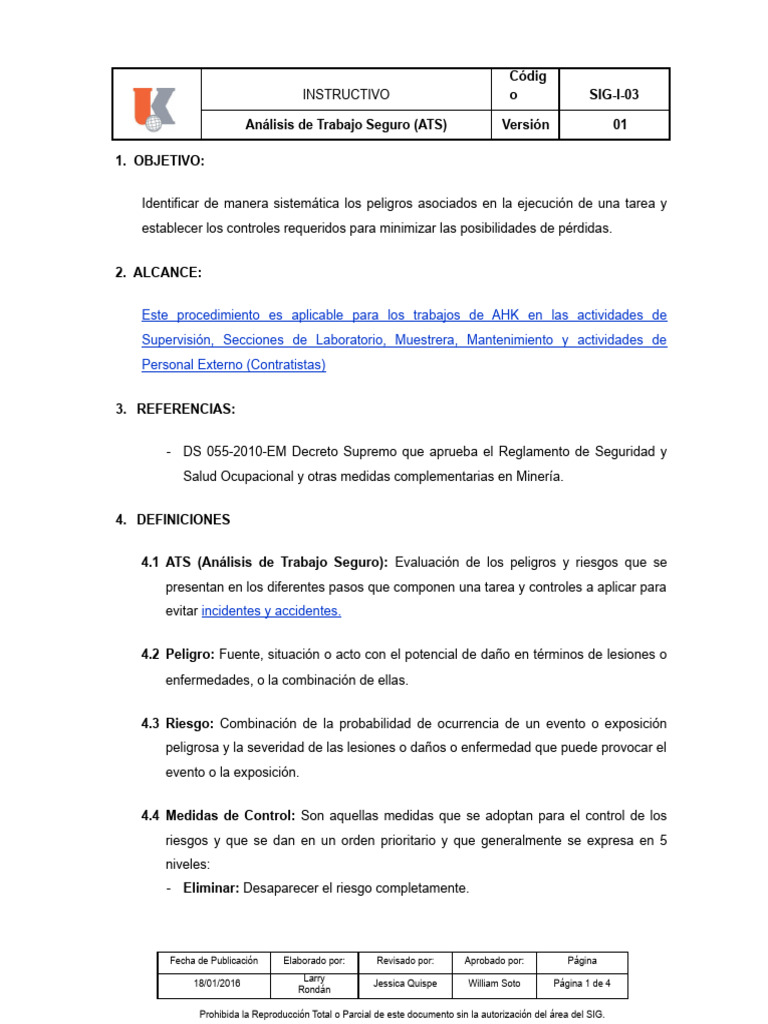SIG-I-03 Instructivo Del Analisis de Trabajo Seguro ATS | PDF