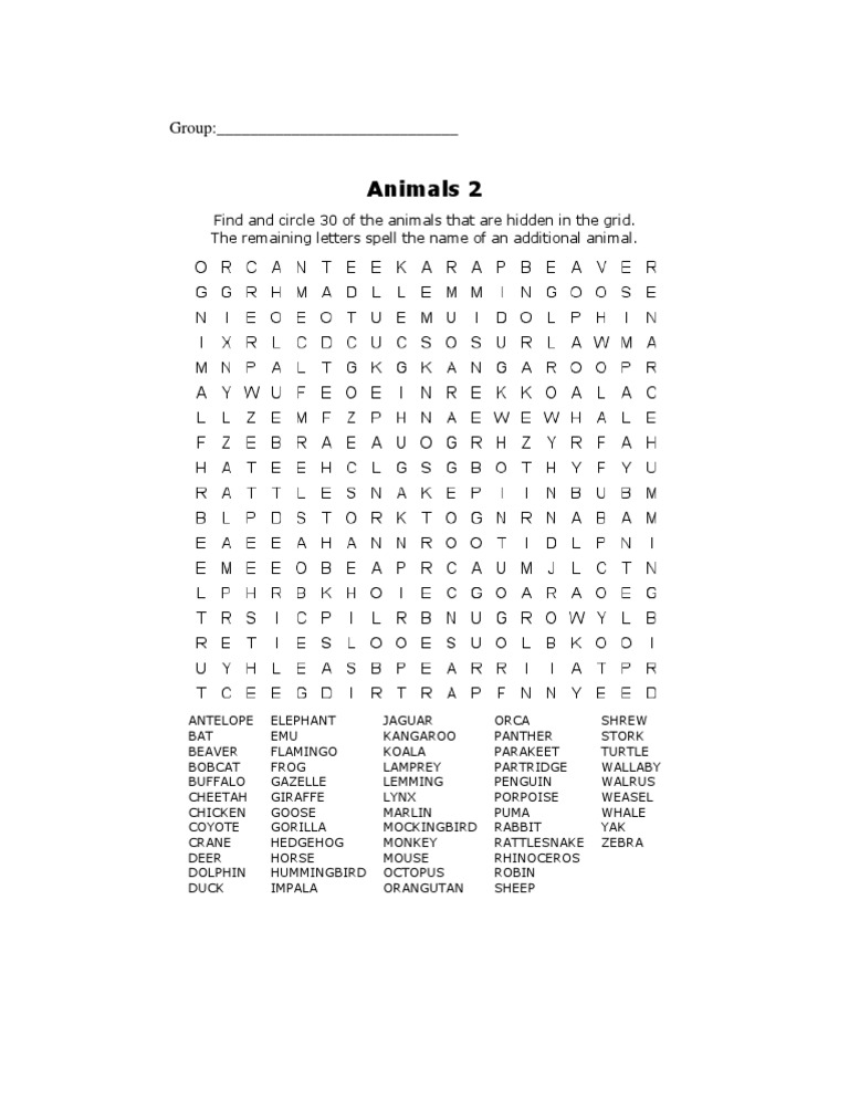 Animal Word Search Puzzle | PDF