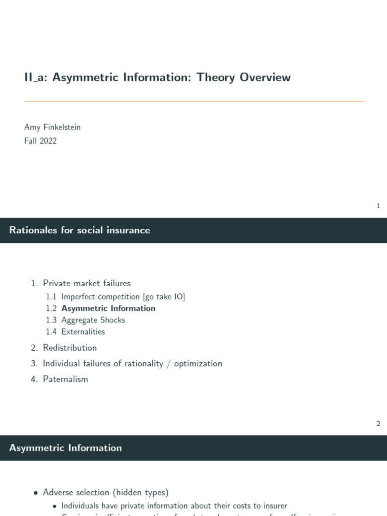 Asymmetric Information - Theory Overview | PDF | Adverse Selection ...