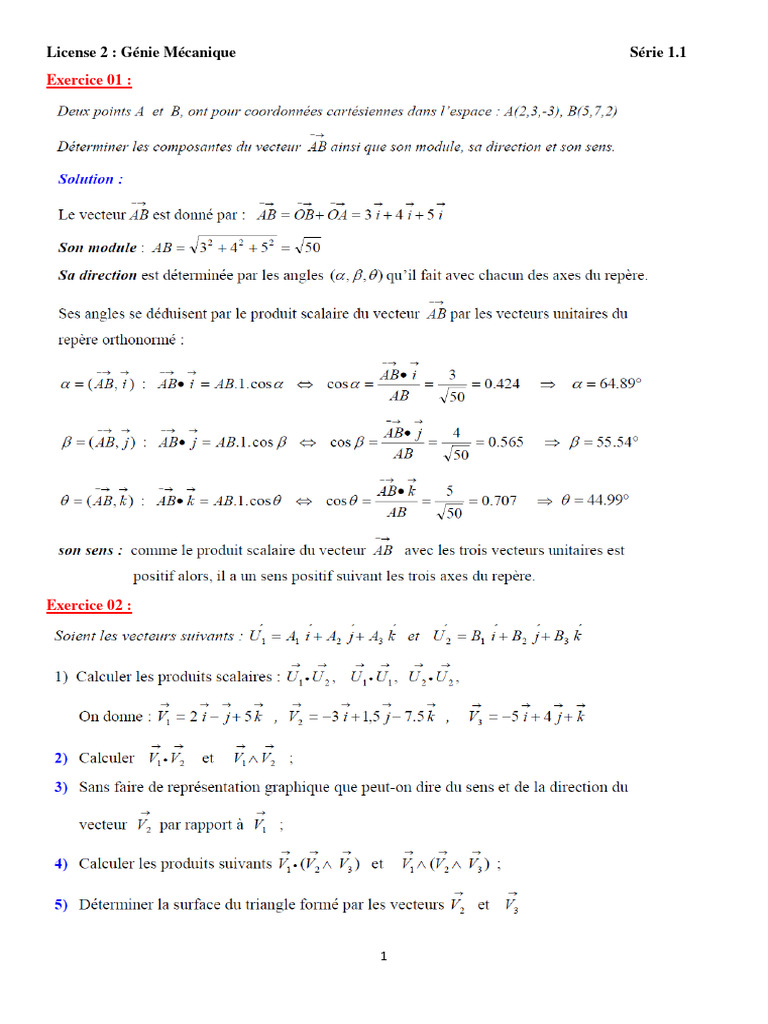 TD1+Solution Mécanique Rationnelle | PDF TD1+Solution Mécanique Rationnelle | PDF