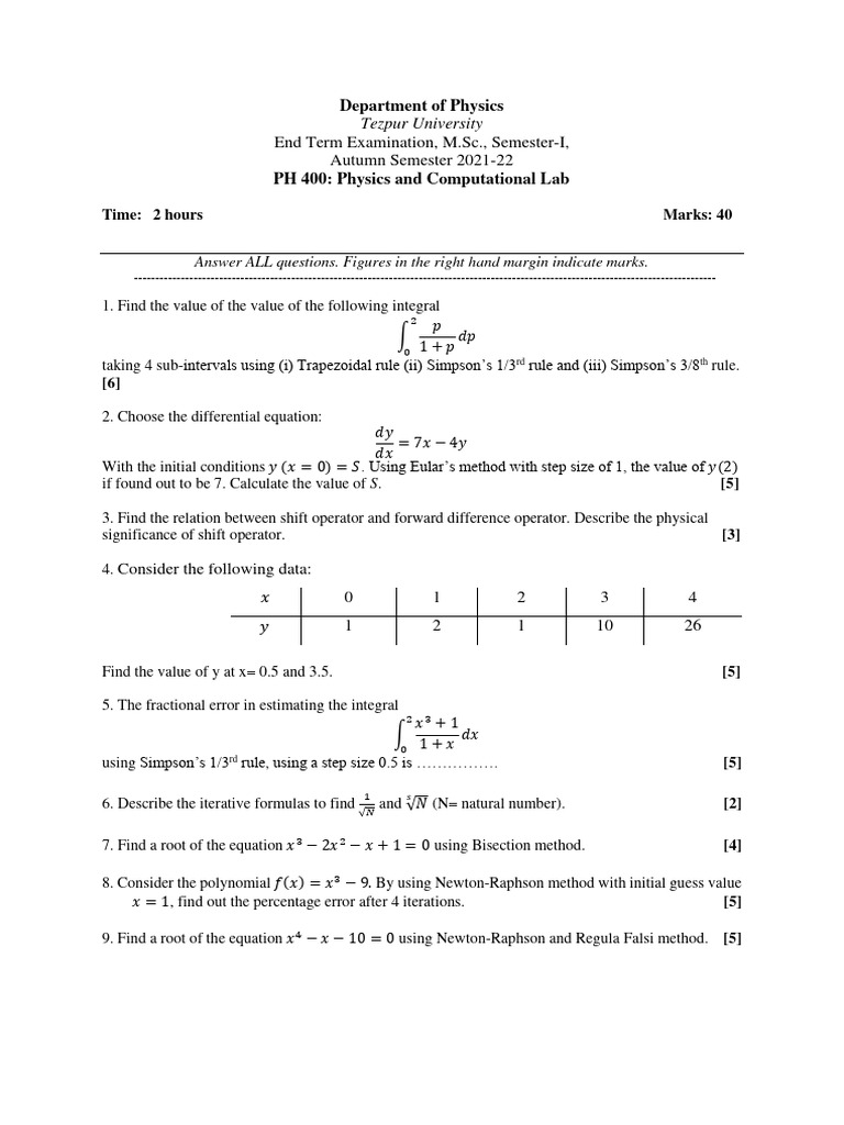 End Term - PH 400 - Physics and Computational Lab | PDF | Numerical Analysis | Algorithms