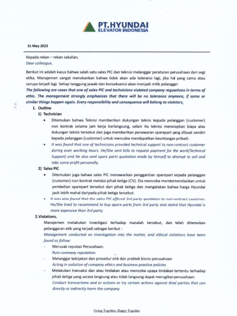 Internal Office Letter Sanction For Violation of Dicipline and Implementation - 230531 | PDF
