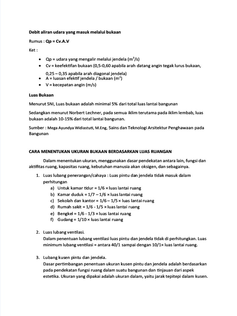 PDF Rumus Perhitungan Penghawaan Alami - Compress | PDF