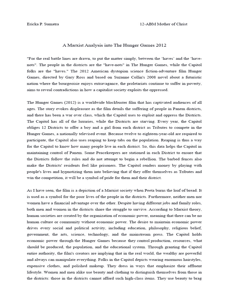 Marxist Critique of The Hunger Games | PDF | The Hunger Games | Wealth