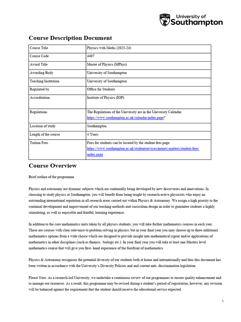 2324 4407 Mphys Physics With Maths | PDF | Career & Growth